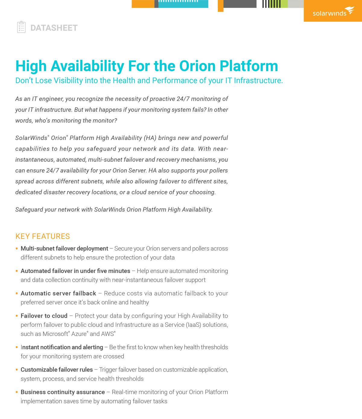 SolarWinds Orion Platform High Availability 性能監控